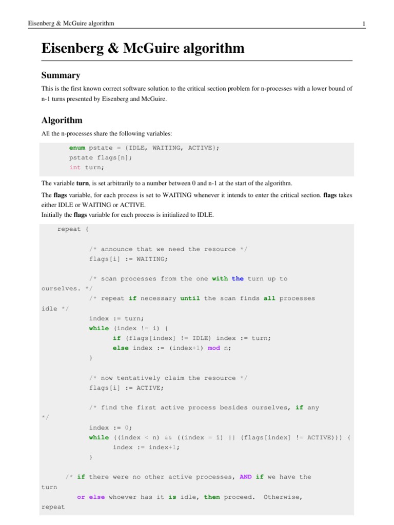 Eisenberg Mcguire | PDF | Algorithms | Concurrency (Computer Science)