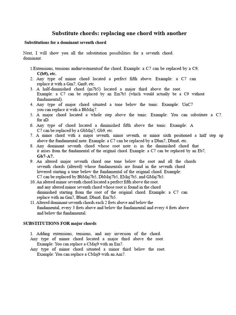 Substitute Chords | PDF | Chord (Music) | Harmony