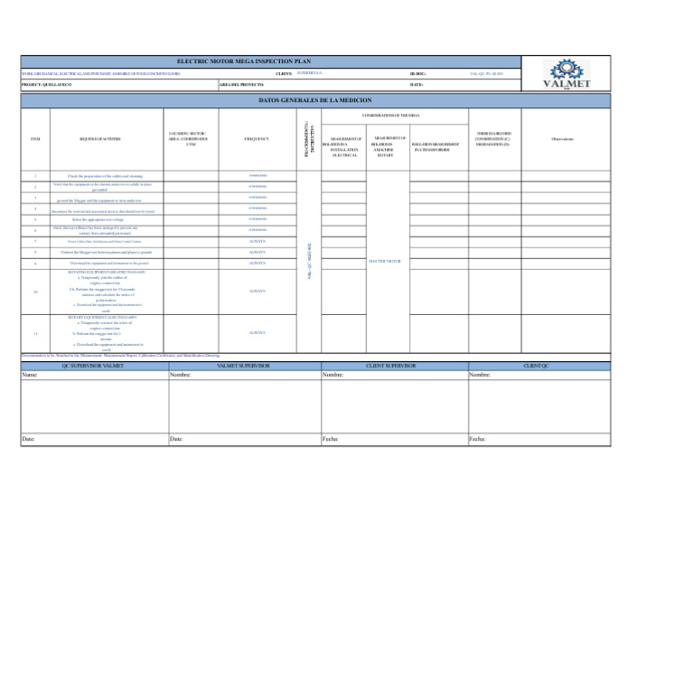 Electric Motor Inspection Plan Guide | PDF | Electric Motor ...