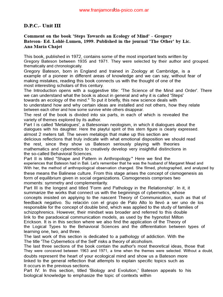 Bateson's Ecology of Mind Explained | PDF | Neuro Linguistic ...