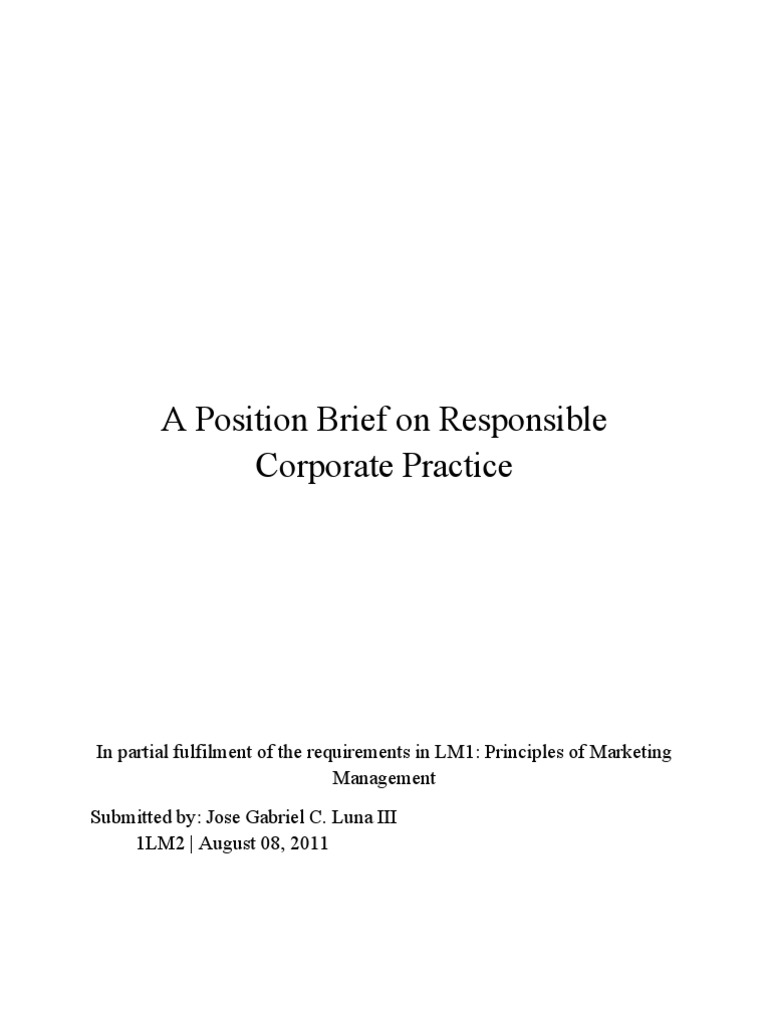 A Position Brief On Responsible Corporate Practice | PDF | Procter ...