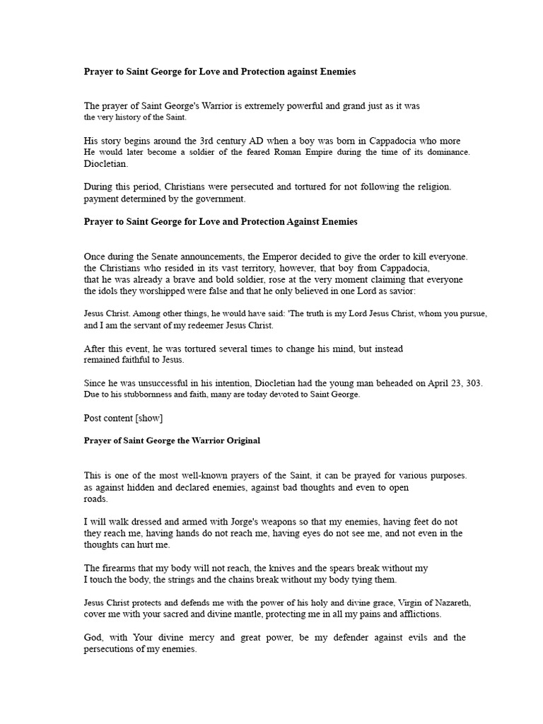 Prayer To Saint George For Love and Protection Against Enemies | PDF ...
