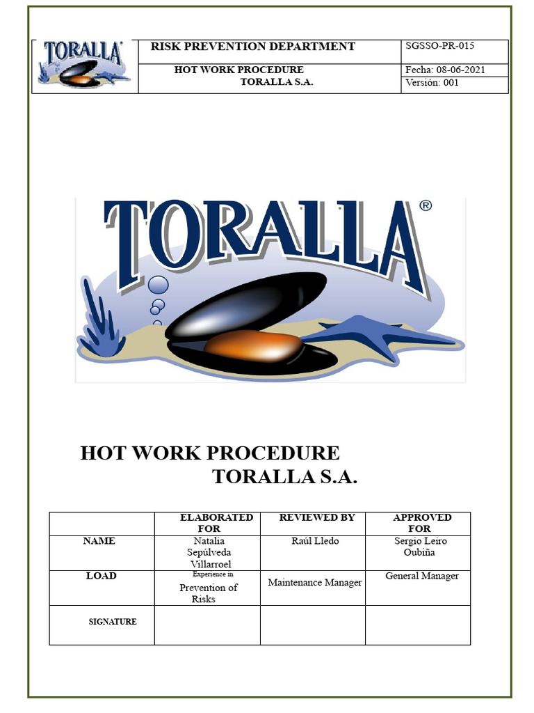 SGSSO-PR-015 - Hot Work Procedure | PDF | Fires | Welding