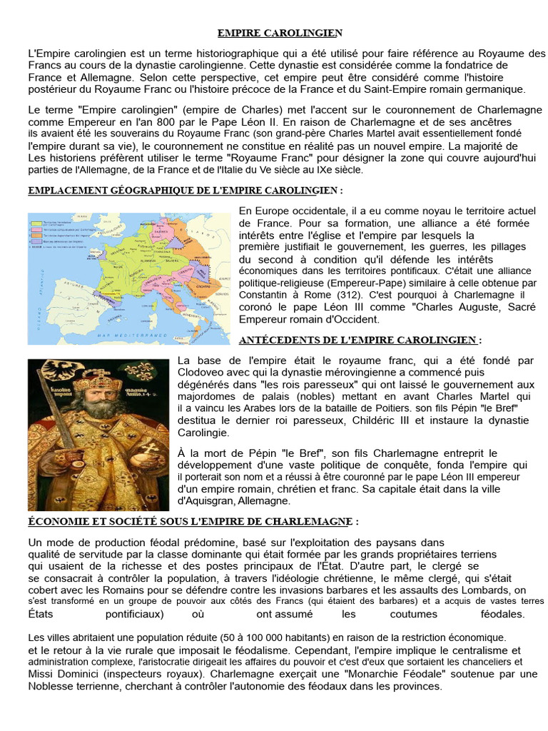 Histoire et organisation de l'Empire carolingien | PDF | Franks ...