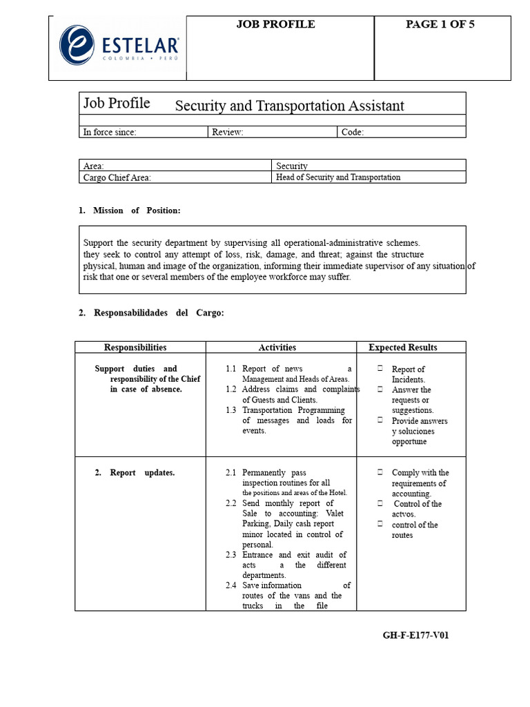 Job Profile Format: Security Assistant | PDF | Corporate Social ...