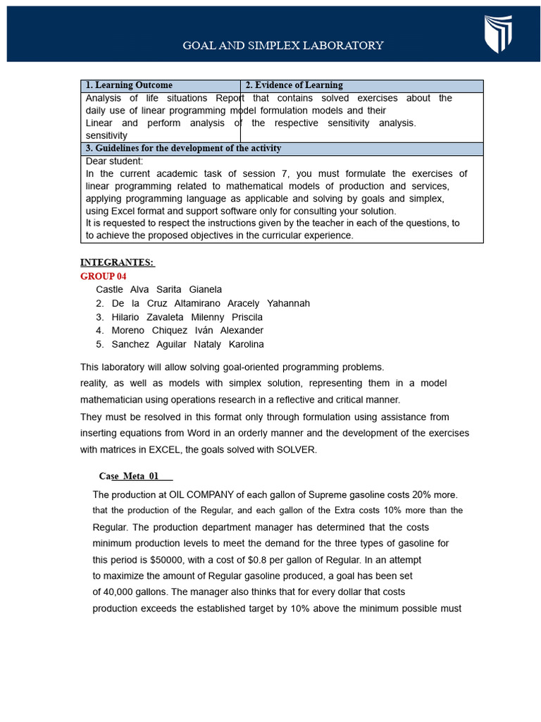Laboratory Goals Simplex Group 4 | PDF | Taxes | Linear Programming