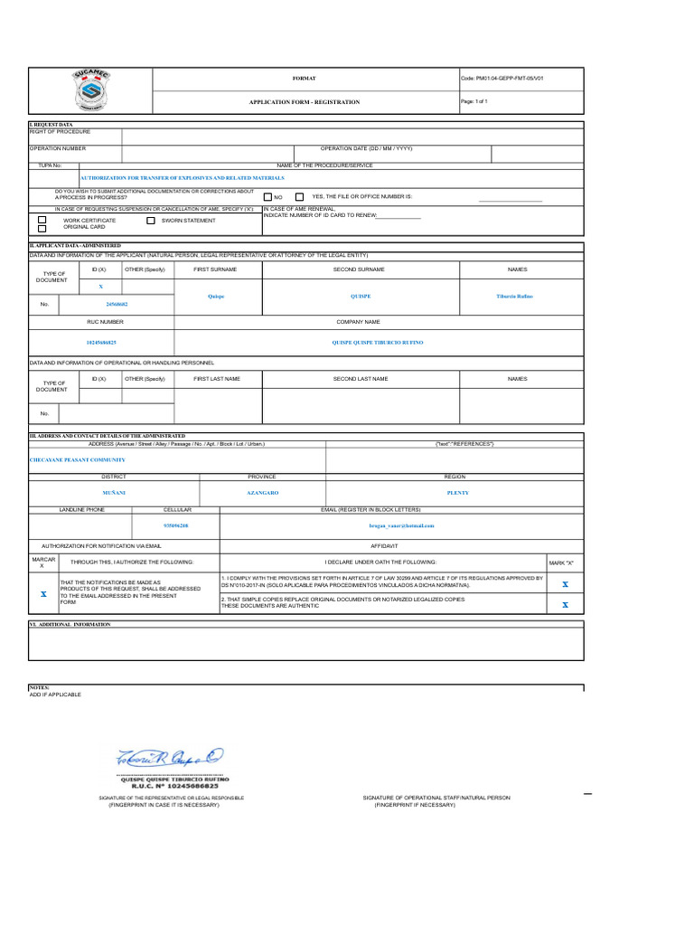 I Request Authorization For The Transfer of Explosives and Related ...