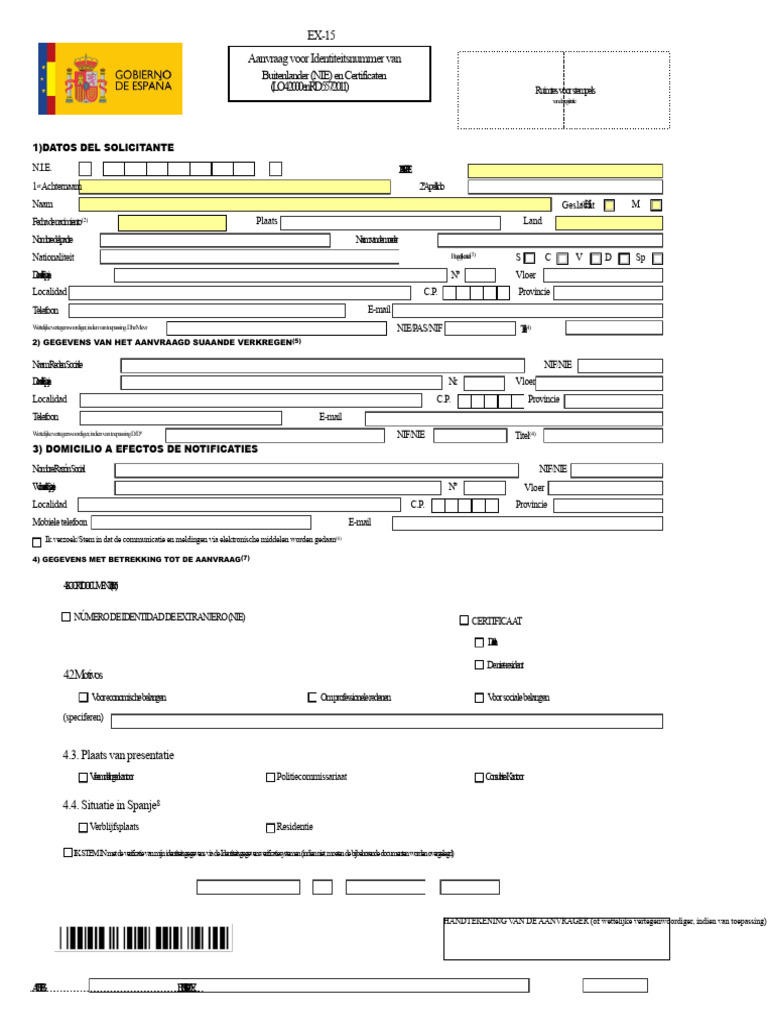 Aanvraagformulier NIE (Ex-15) | PDF