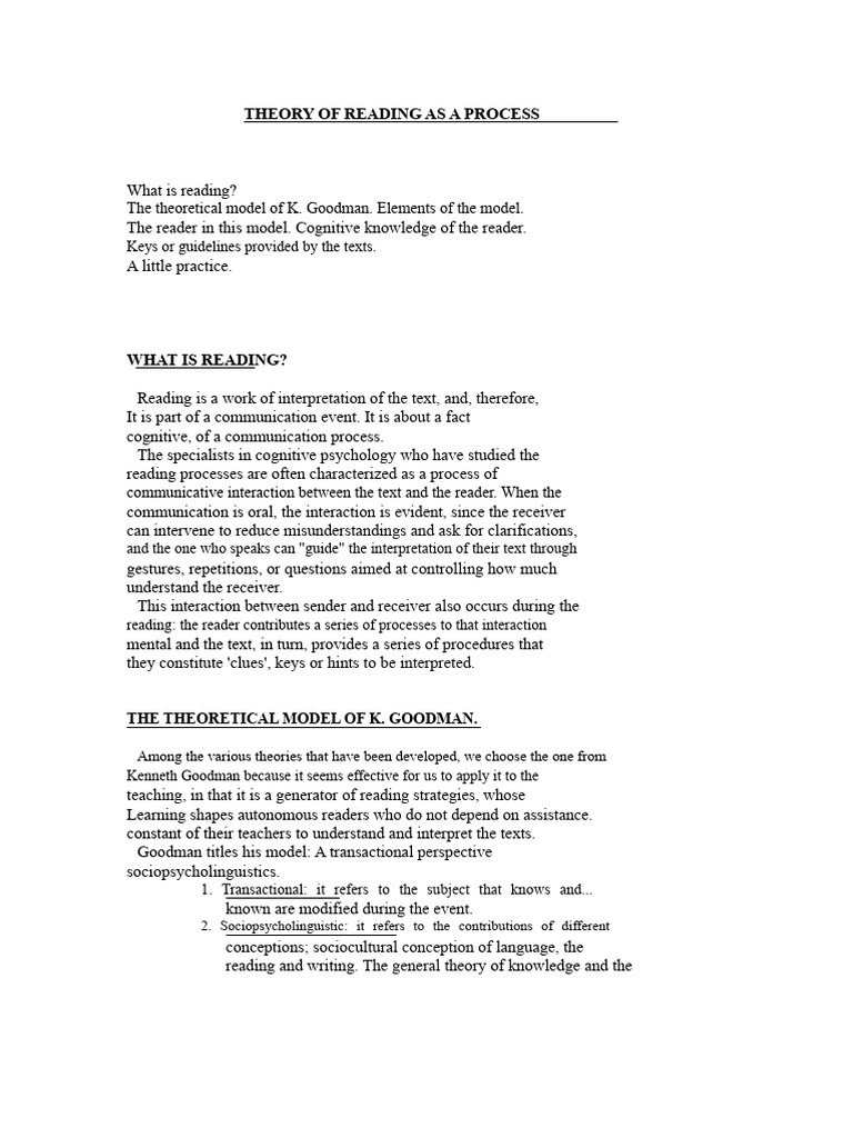 Understanding Goodman's Reading Theory | PDF | Semantics | Reading ...