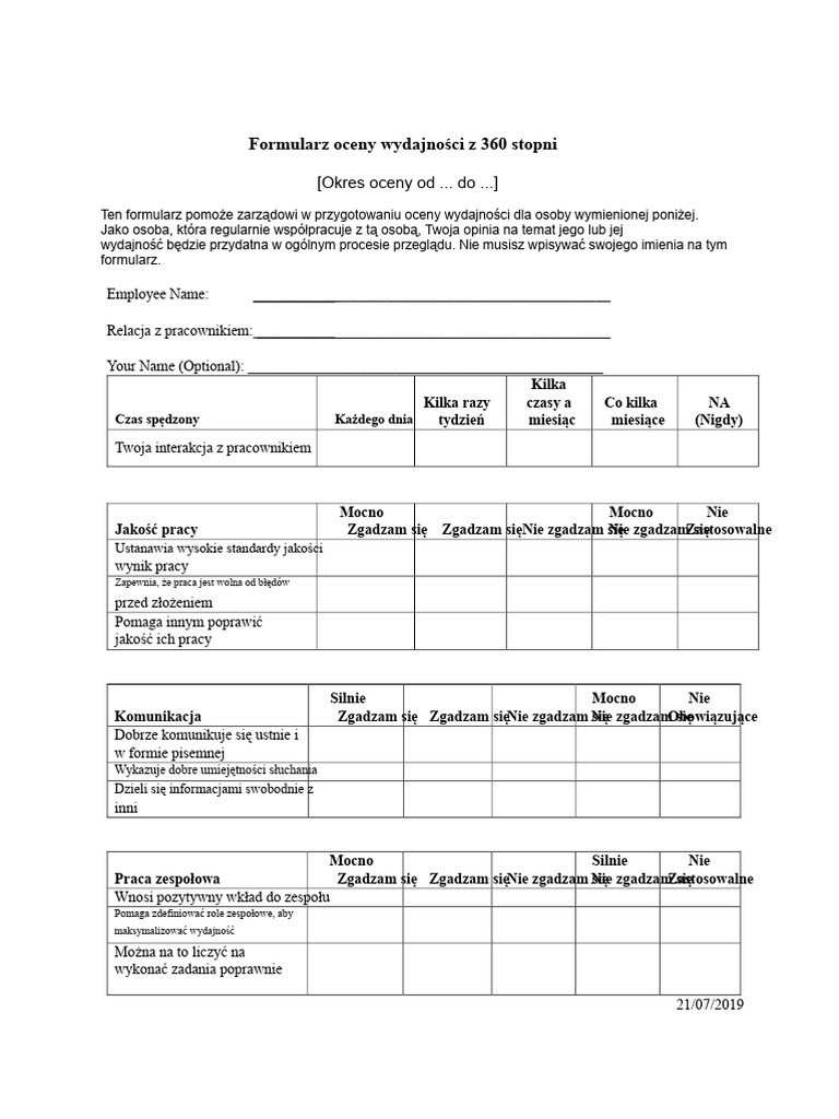 Formularz Oceny 360 | PDF