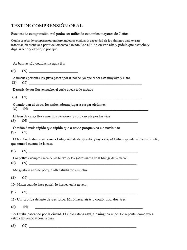 Prueba de Comprensión Oral | PDF