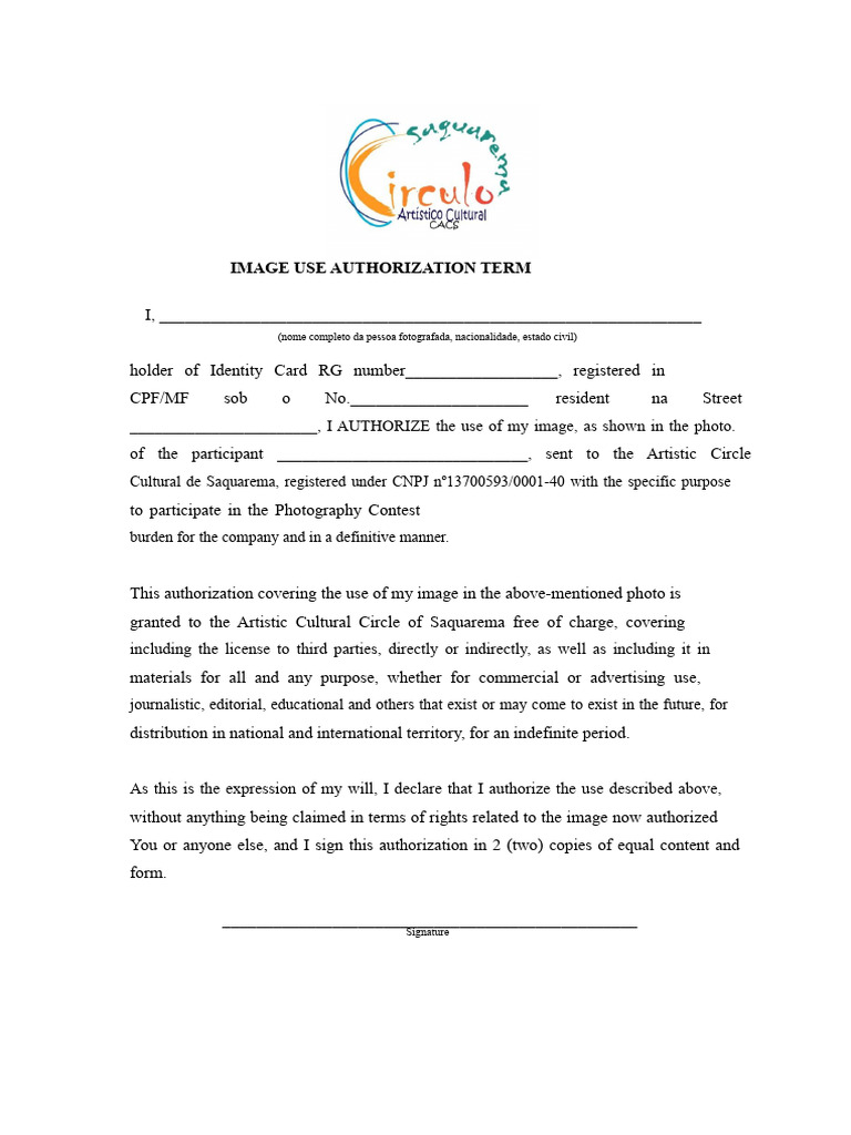 Term of Authorization For Use of Image | PDF