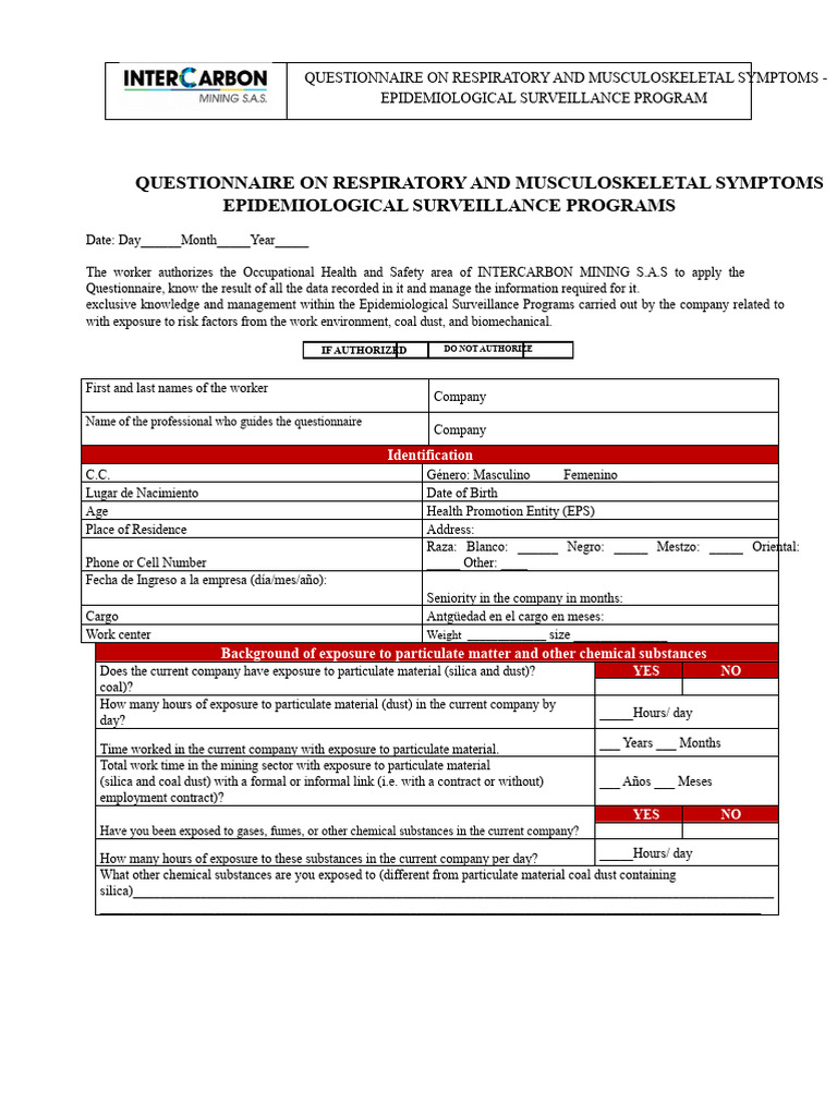 Questionnaire Format Respiratory Symptoms-Om (Consent) | PDF | Cough ...