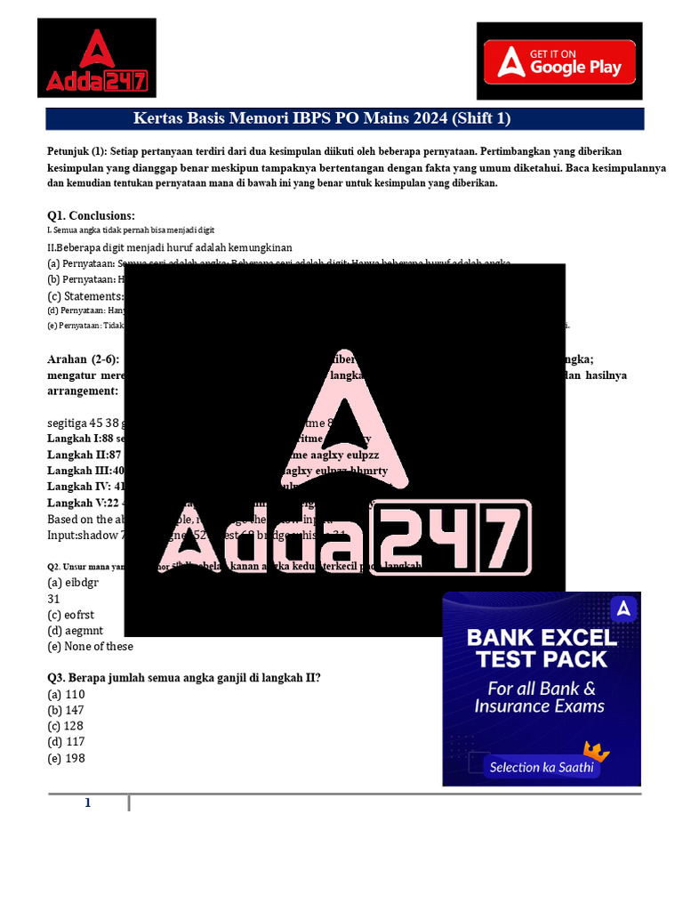 Kertas Berbasis Memori IBPS PO Mains 2024 Shift 1 | PDF