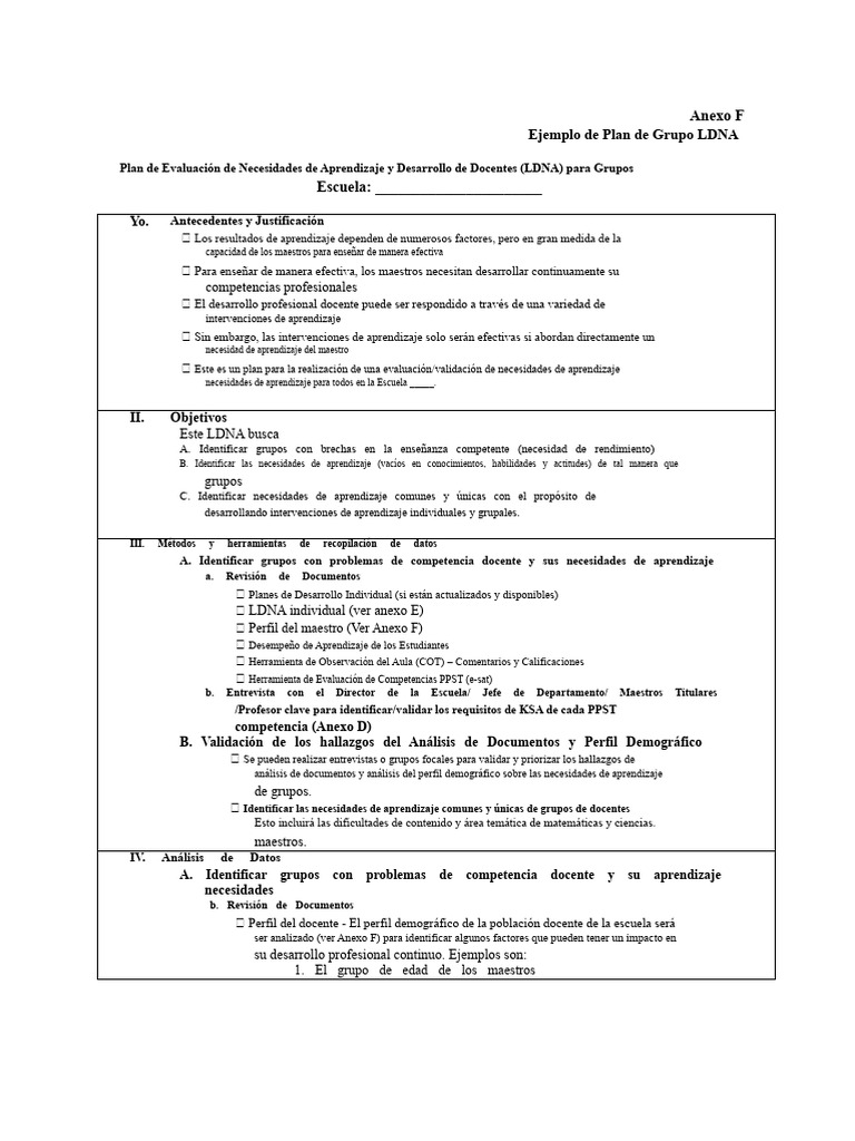 Plantilla de Resultado Del Plan LDNA | PDF | Enseñando | Evaluación