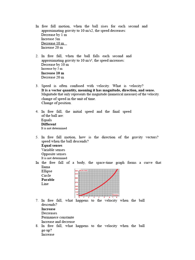 Free Fall Test With Answers | PDF | Velocity | Speed