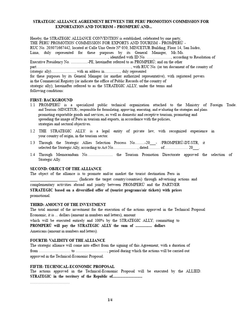 Model Agreement Strategic Alliance | PDF | Tourism | Peru