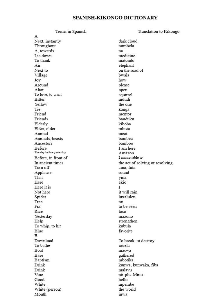 Spanish-Kikongo Dictionary | PDF