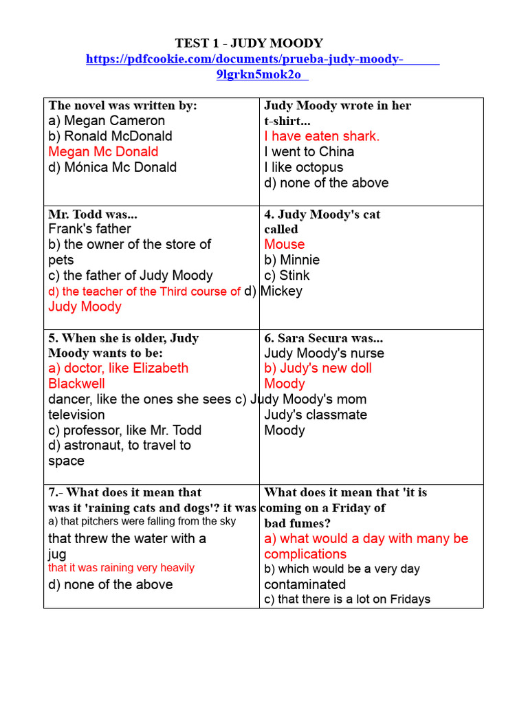 TEST 1 Judy Moody | PDF