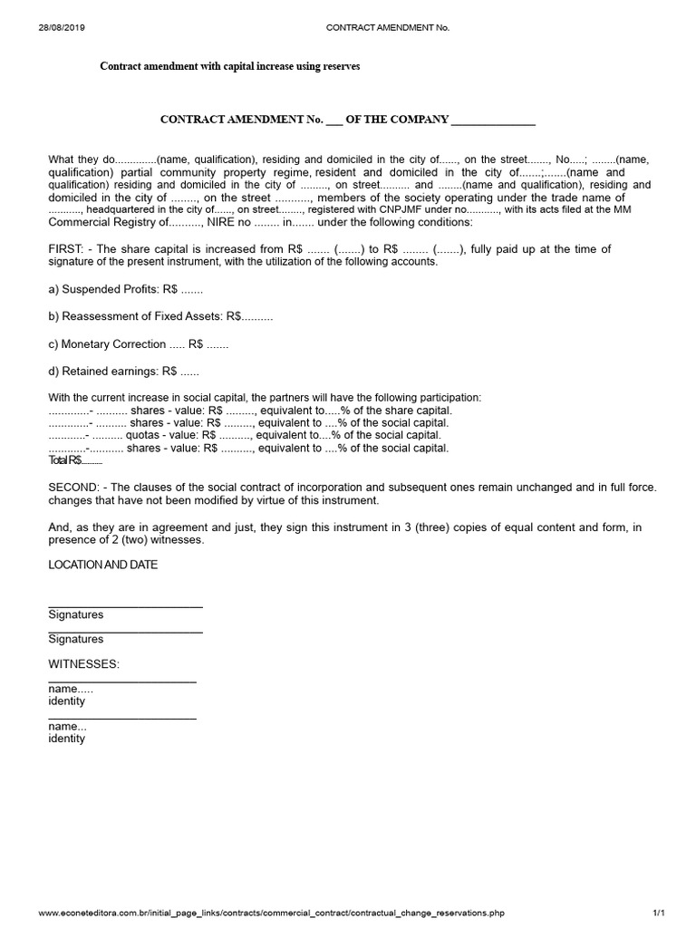 Contractual Amendment With Capital Increase Using Reserves | PDF ...