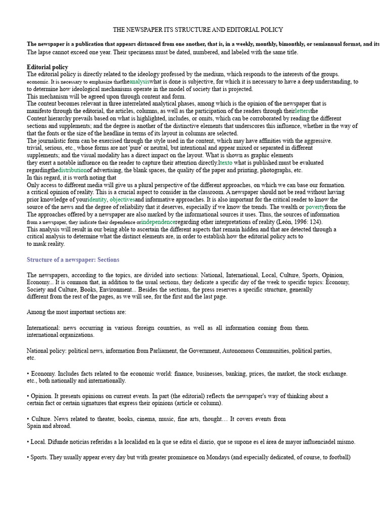 The Newspaper: Its Structure and Editorial Policy | PDF | Newspapers | News