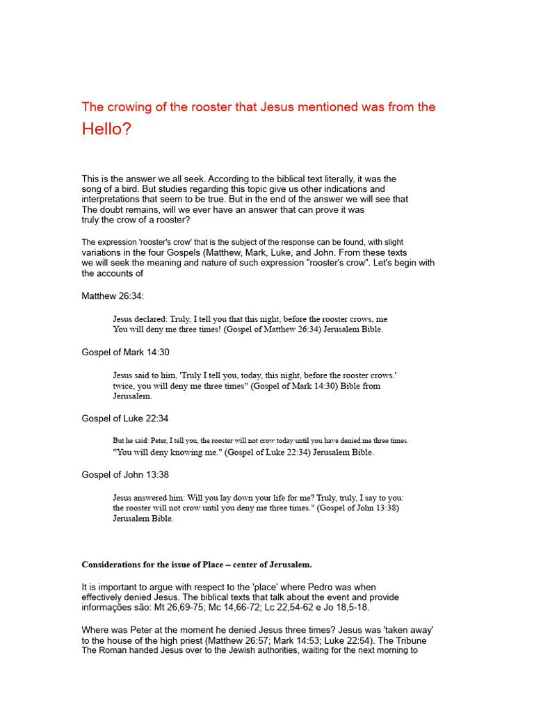 Understanding the Rooster's Crow in Scripture | PDF | Jesus | Gospels