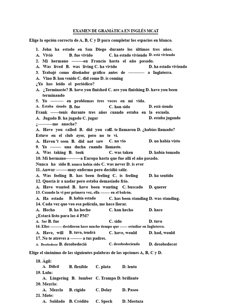 Prueba de Gramática en Inglés MCAT-2 | PDF | Lingüística