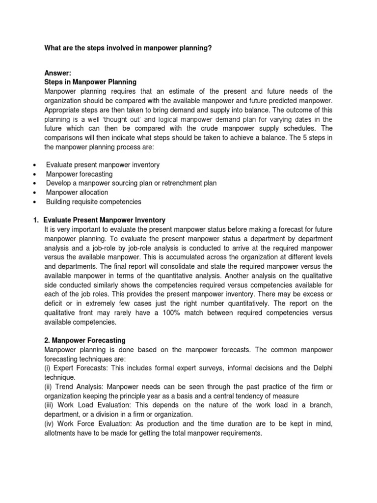 What Are The Steps Involved in Manpower Planning? | PDF | Recruitment ...