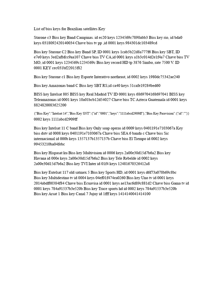 Brazilian Satellite Biss Keys List | PDF