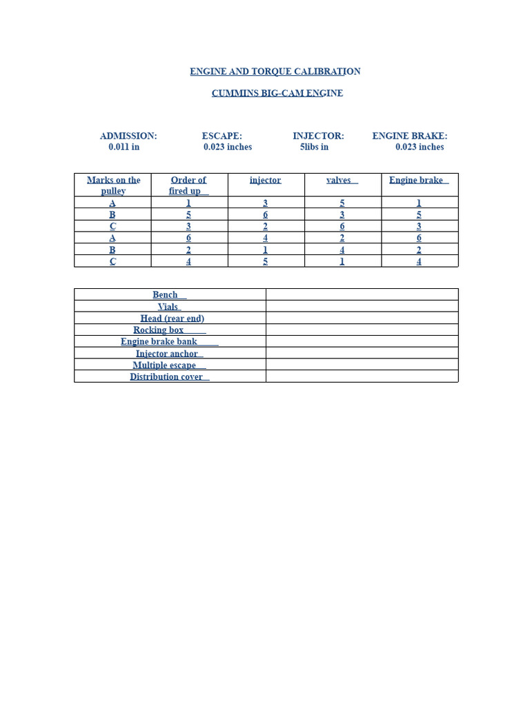Calibration of Engines and Torques | PDF