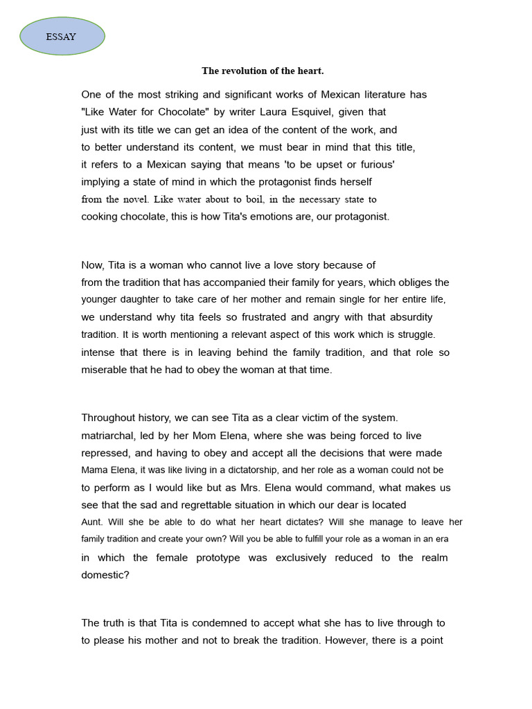 ESSAY Like Water For Chocolate. | PDF