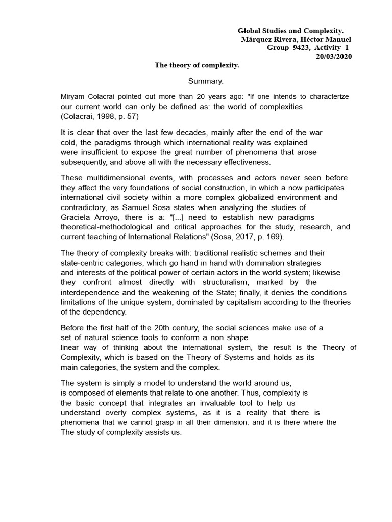 THEORY OF COMPLEXITY - Summary. | PDF | Complexity | System