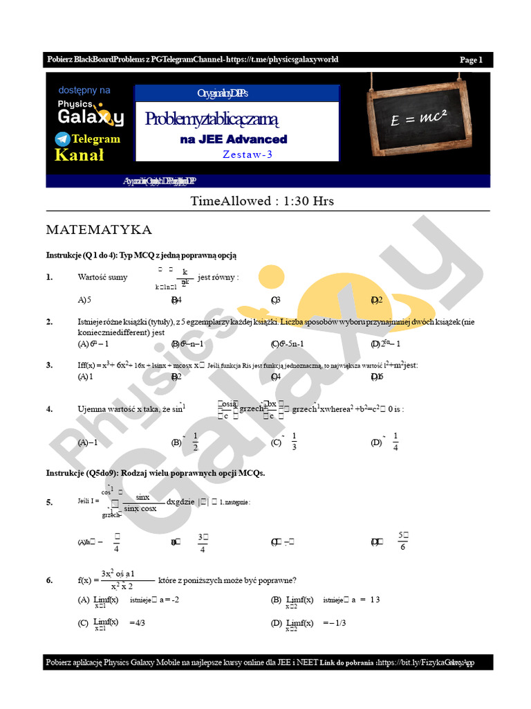 Problemy Z Tablicy Czarnej Na JEE Advanced 2022 Zestaw-3 | PDF