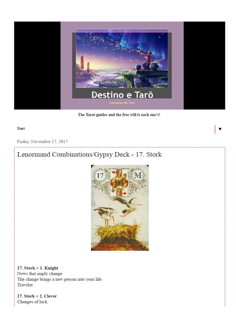 Lenormand Stork Card Combinations Guide | PDF