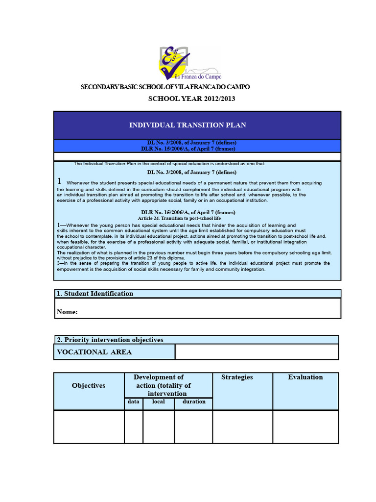 PIT (Individual Transition Plan) | PDF | Vocational Education | Learning