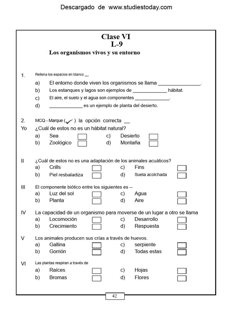 Hoja de Trabajo de Organismos Vivos para La Clase 6 Del CBSE | PDF ...