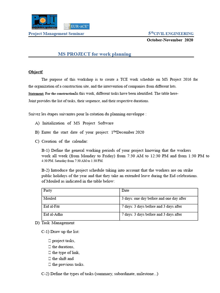 MS Project Workshop for Construction Planning | PDF | Building ...