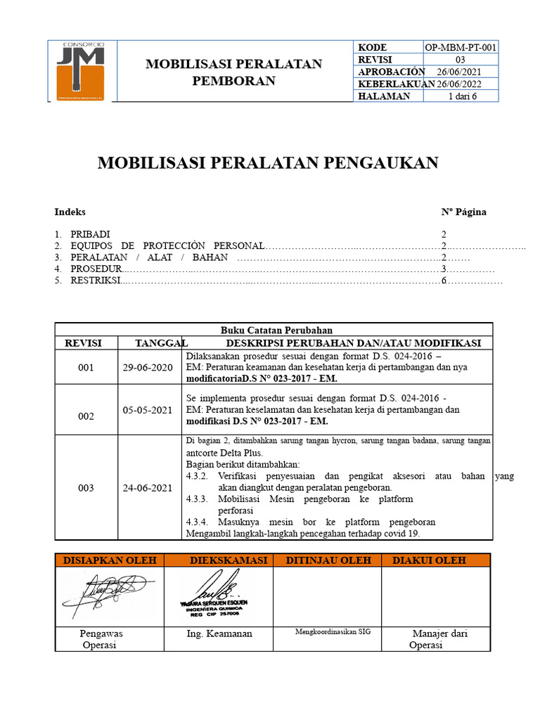 Prosedur Mobilisasi Peralatan Pengeboran | PDF