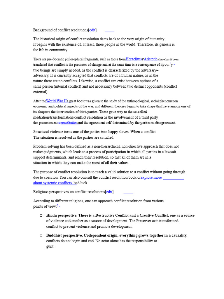 History and Perspectives on Conflict Resolution | PDF | Conflict ...
