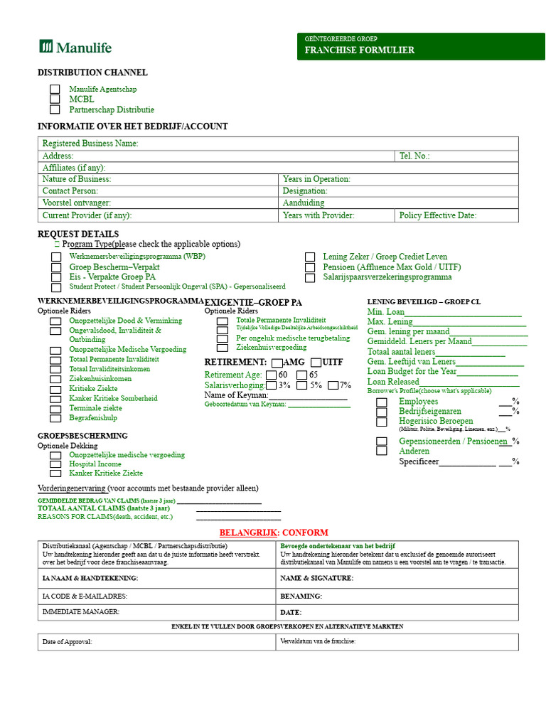 Franchise Formulier PDF | PDF
