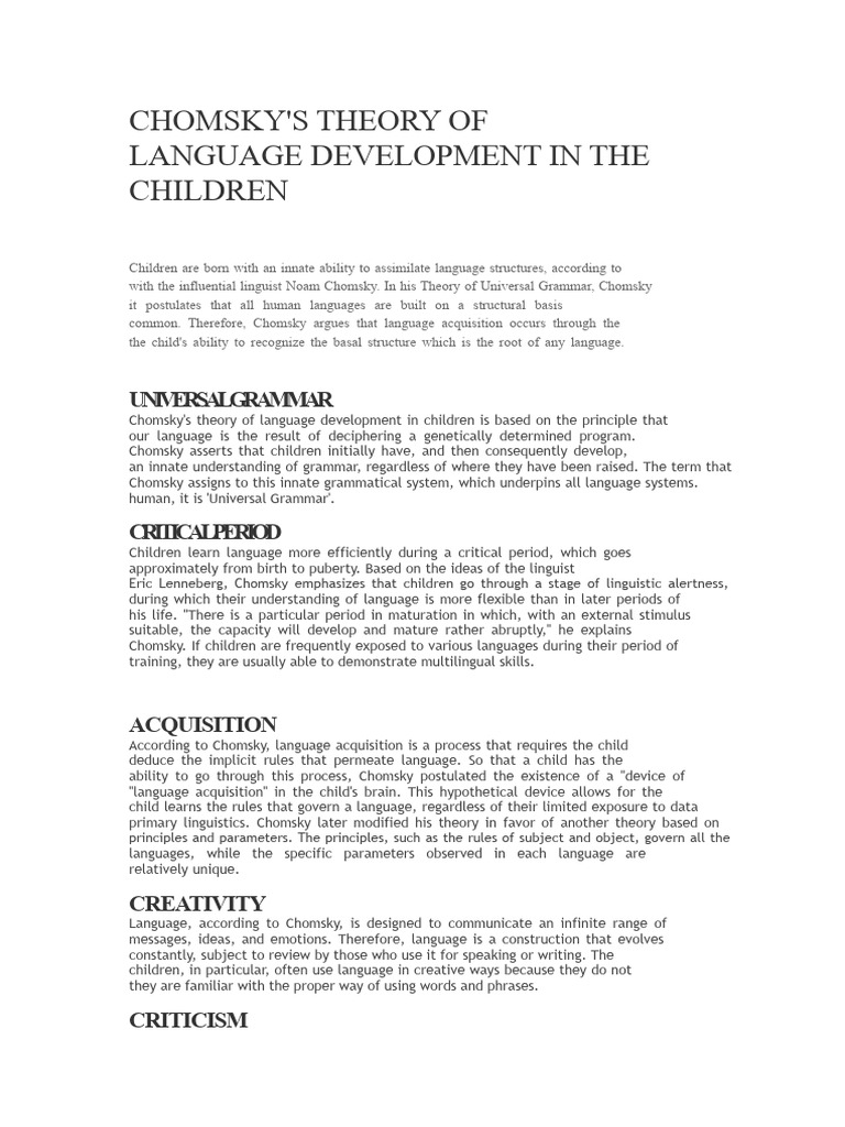 Chomsky's Language Development Theory | PDF | Language Acquisition ...