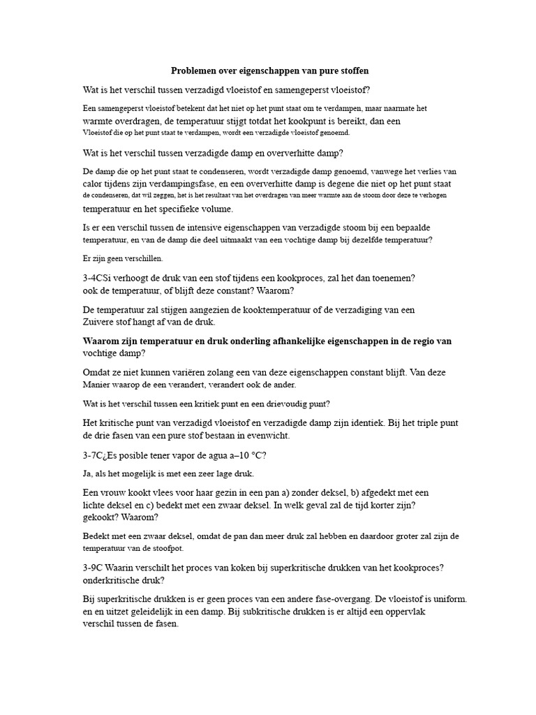 Problemen Over de Eigenschappen Van Zuivere Stoffen | PDF
