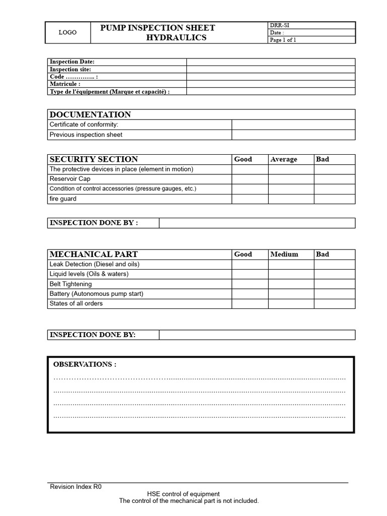 4 Hydraulic Pump Inspection Sheet | PDF
