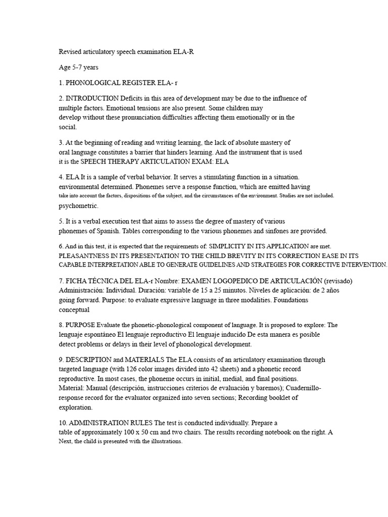 Revised Articulated Speech Therapy Examination ELA | PDF | Speech | Phoneme