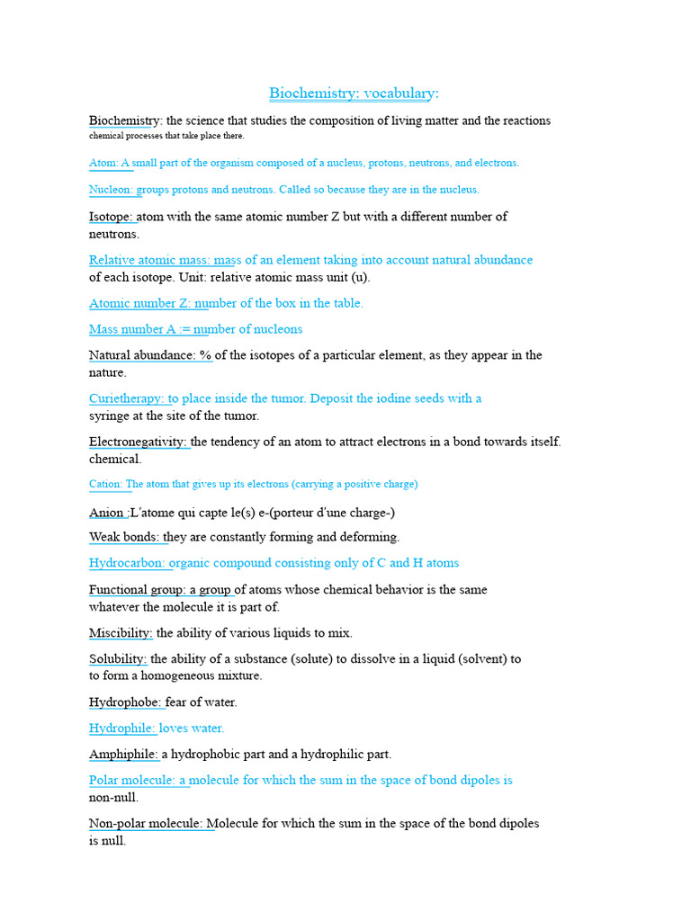 Biochemistry Vocabulary | PDF | Metabolism | Metabolic Pathway