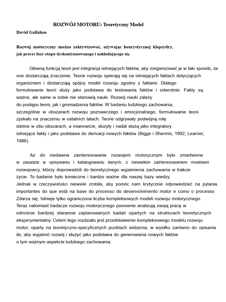 Fazy Rozwoju Motorycznego (Gallahue) | PDF