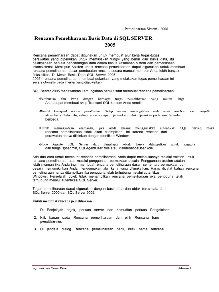 Rencana Pemeliharaan Database PDF | PDF