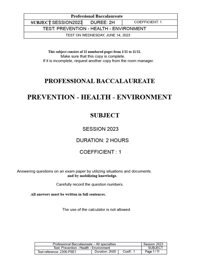 Professional Baccalaureate 2023 Health Prevention | PDF | Nitrous Oxide ...
