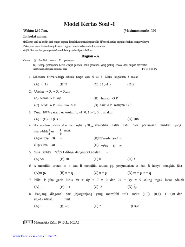 Kertas Soal Model Matematika SSLC 5 Bahasa Inggris | PDF