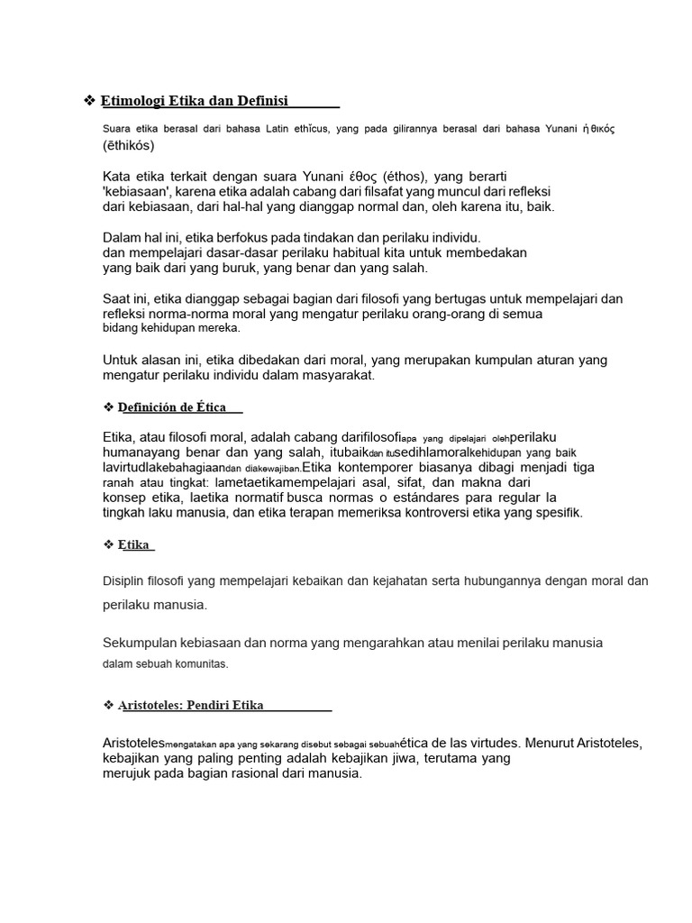 Etimologi dan Definisi Etika Filsafat | PDF
